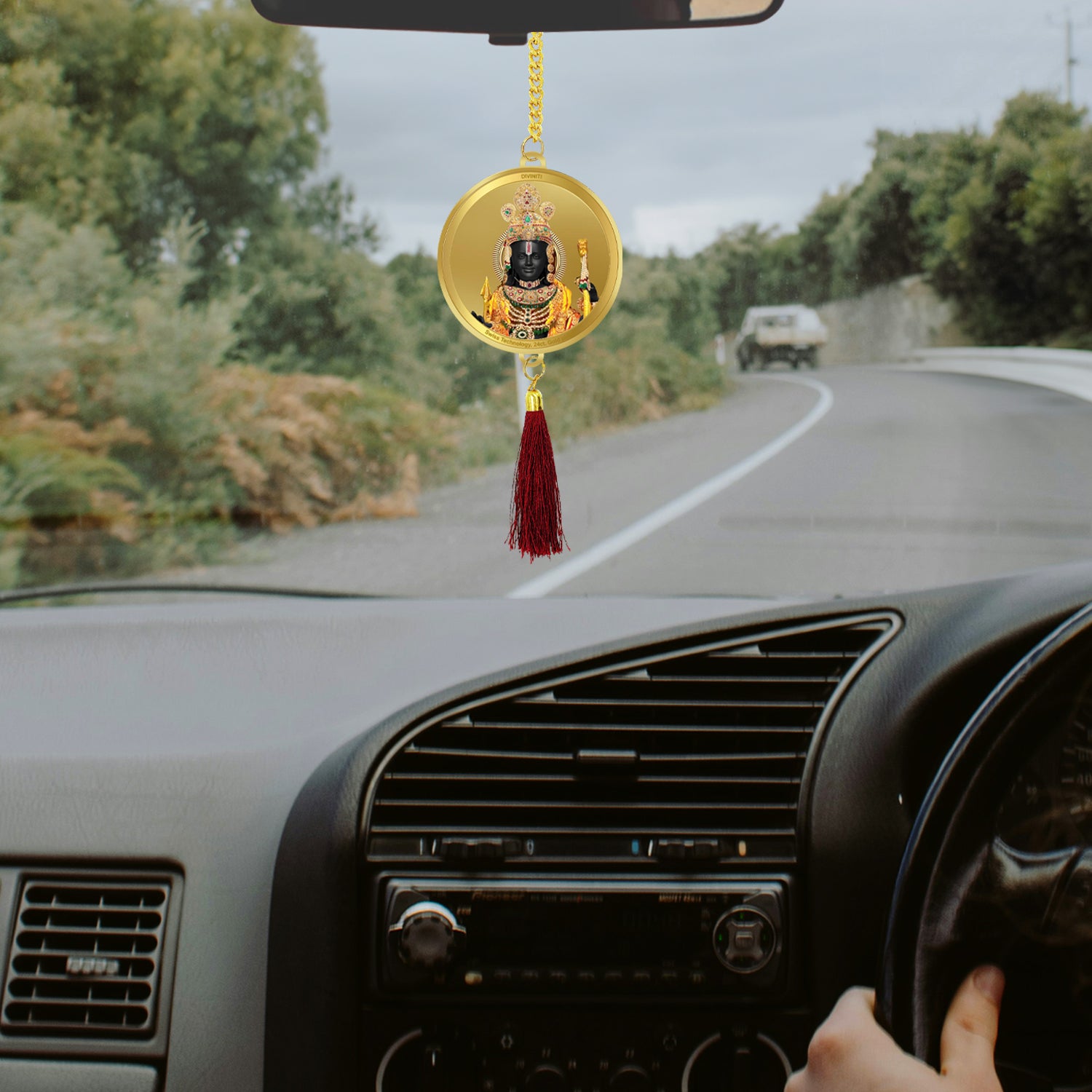 Diviniti 24K Gold Plated Double Sided Ram Lalla & Ram Mandir Car Dangl