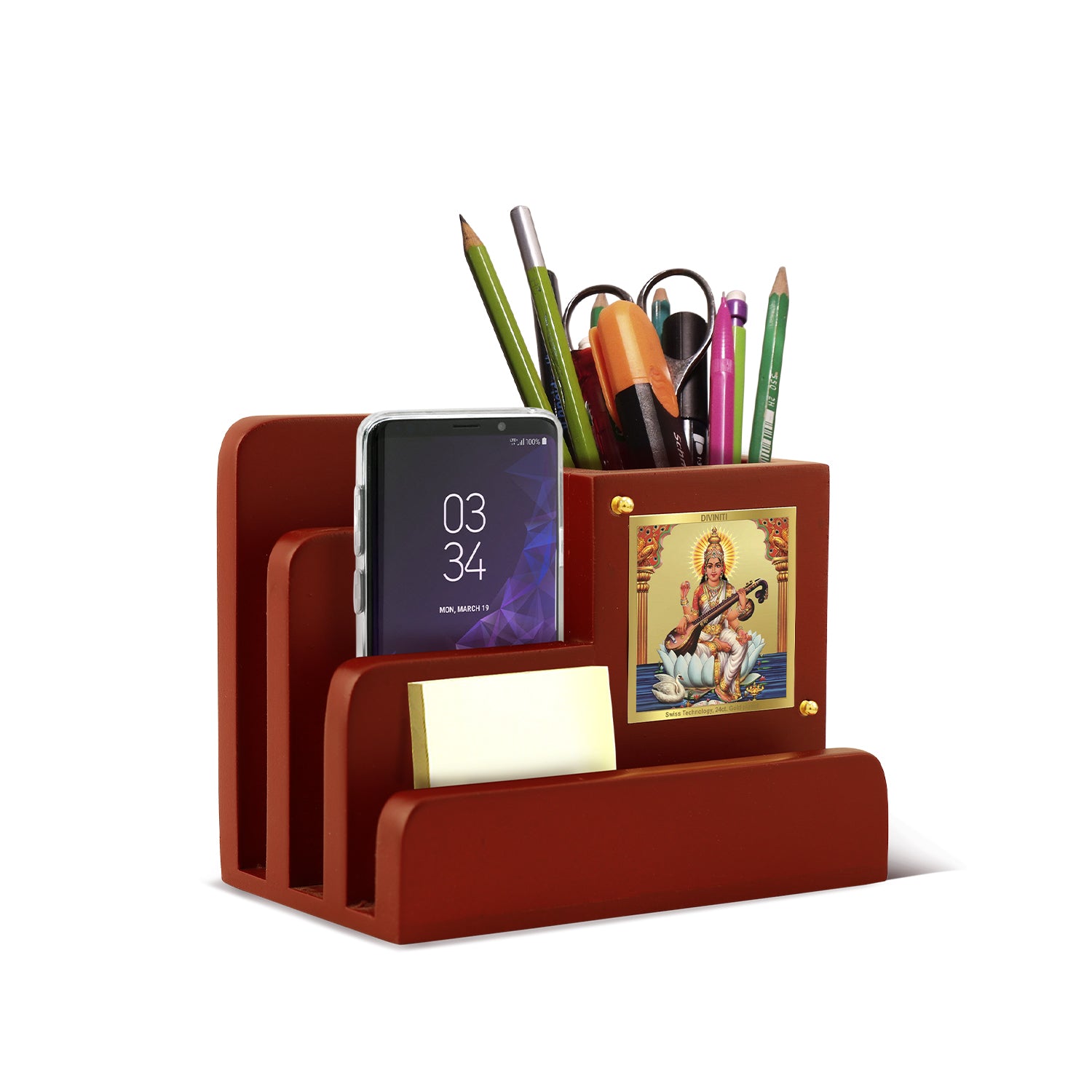 Diviniti Customized Pen Holder with 24K Gold Plated Saraswati Ji Frame