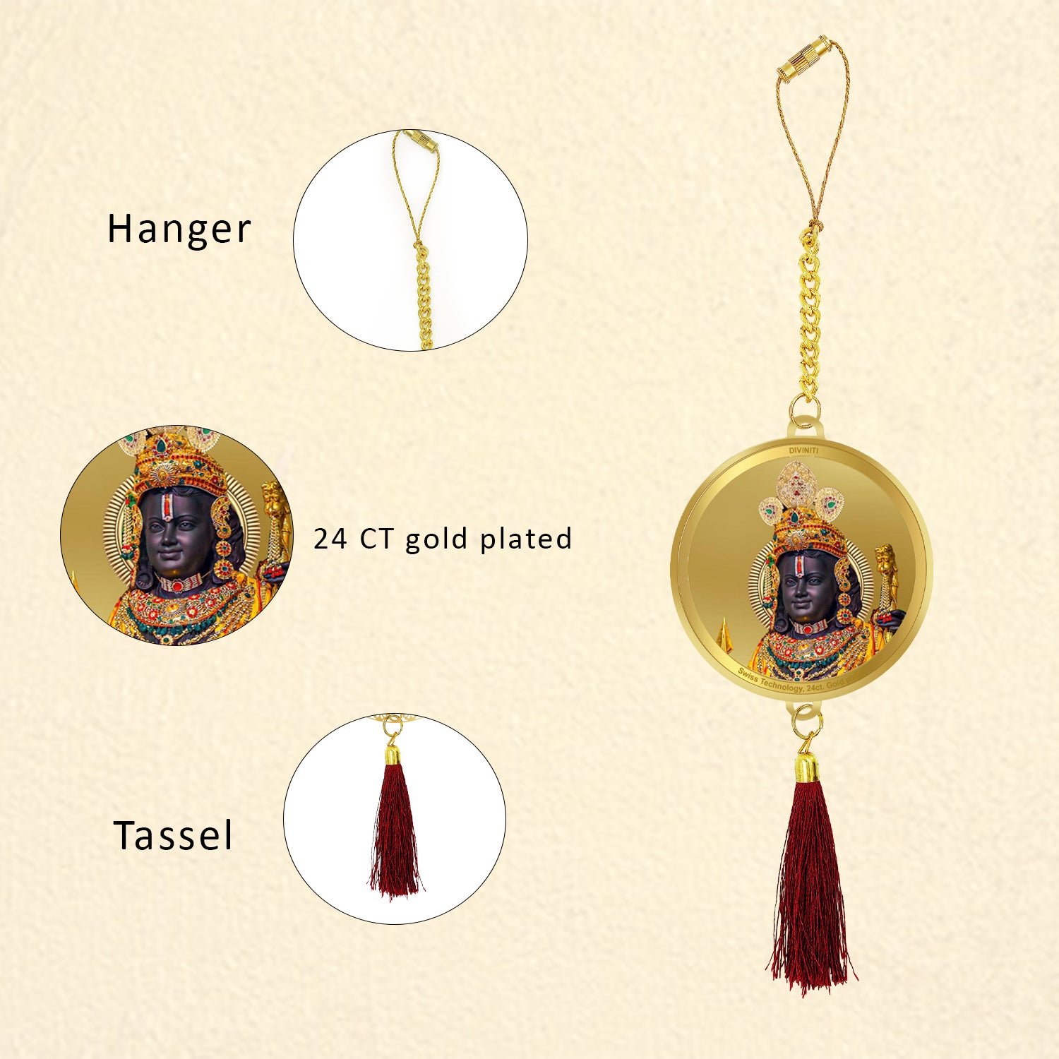 Diviniti 24K Gold Plated Double Sided Ram Lalla & Jai Shri Ram Car Dan