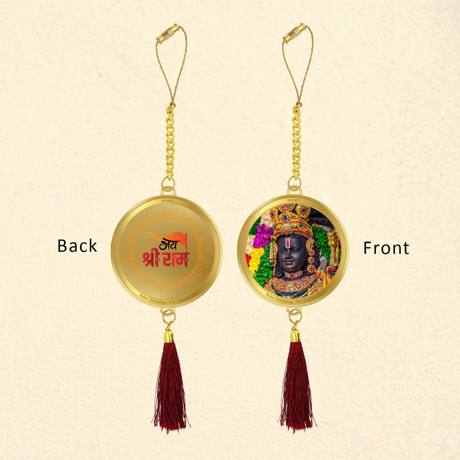 Diviniti 24K Gold Plated Double Sided Ram Lalla & Jai Shri Ram Car Dan