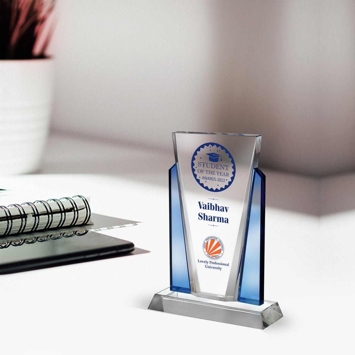 Customized Crystal Trophy with Matter Printed For Corporate Gifting