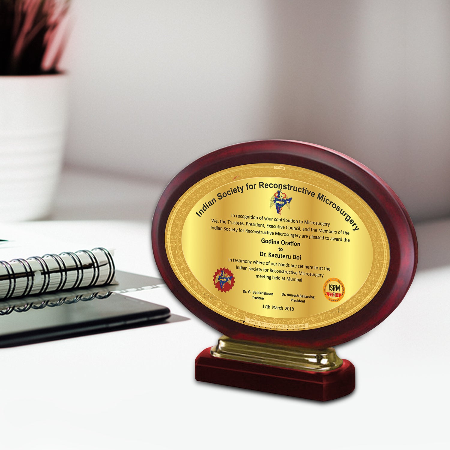 Customized MDF Memento With Matter Printed on 24K Gold Plated Foil For