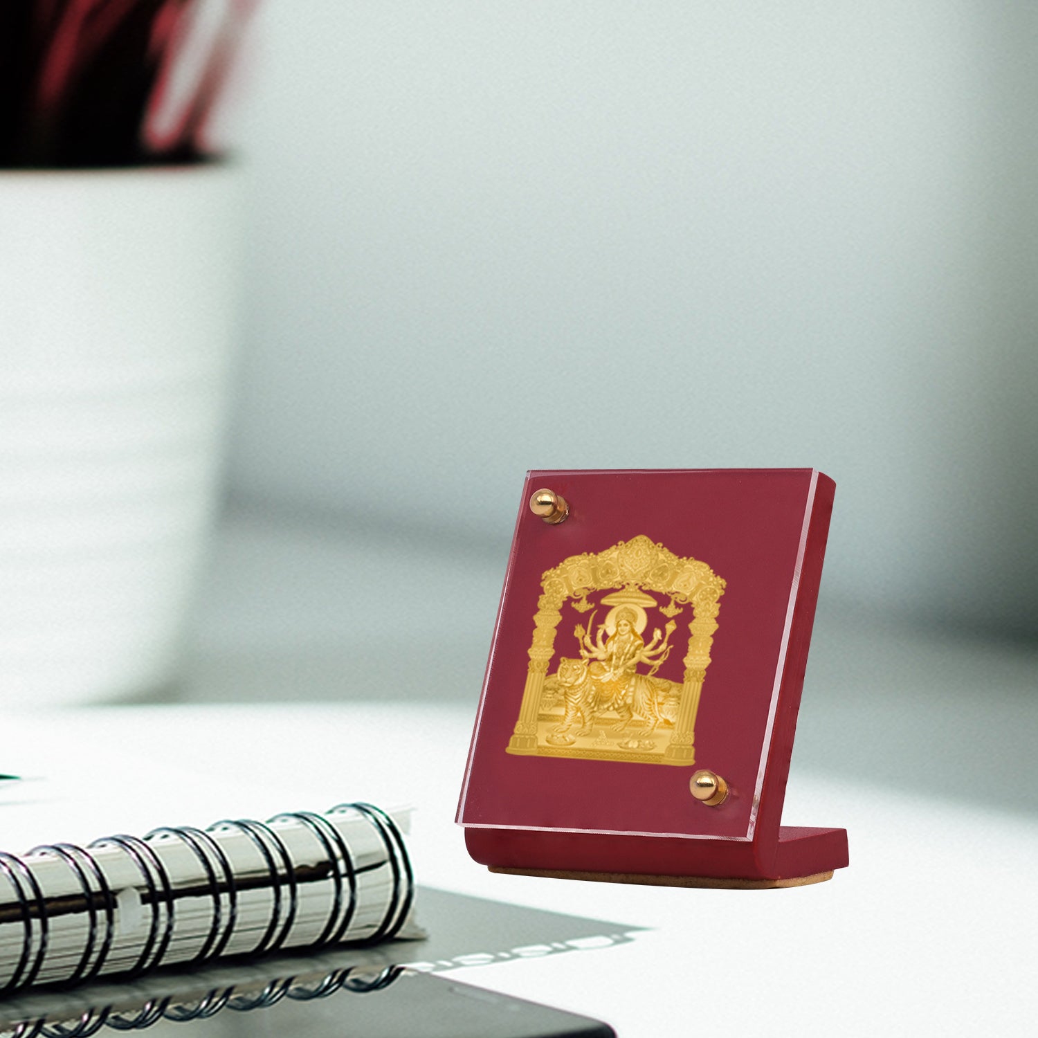 Diviniti 24K Gold Plated Durga Mata Frame for Car Dashboard, Home Deco