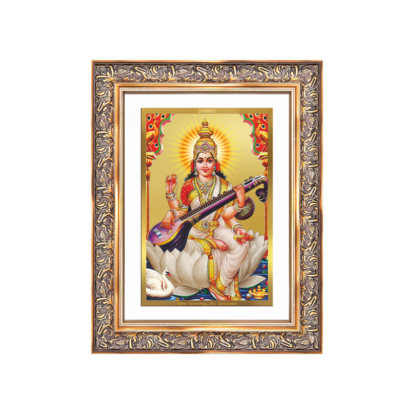 Diviniti 24K Gold Plated Saraswati Mata (Classic) Divine Wall Frame fo ...