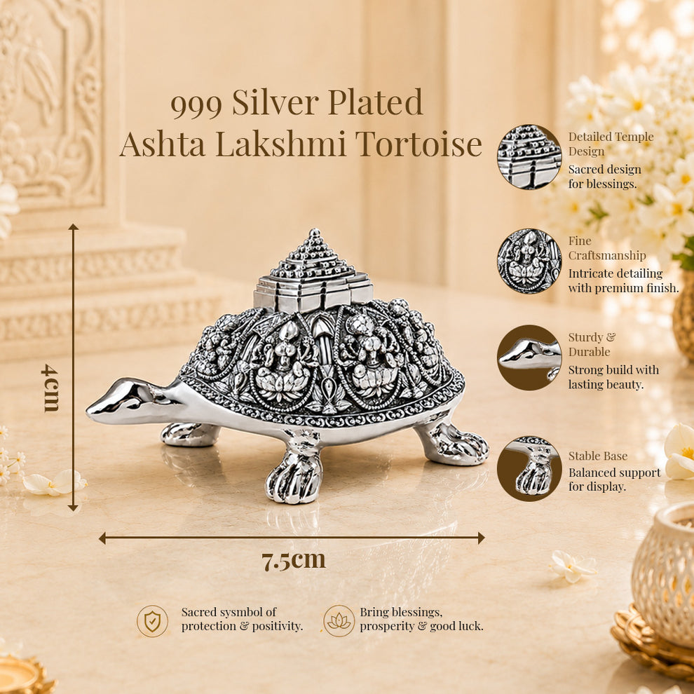 Diviniti 999 Silver Plated Ashta Lakshmi Vastu Tortoise with Sri Yantr ...