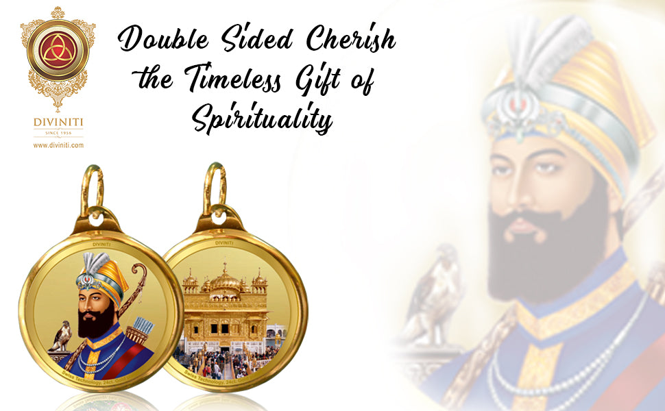 22 mm Gold Plated Pendant Guru Gobind Singh & Golden Temple- Diviniti