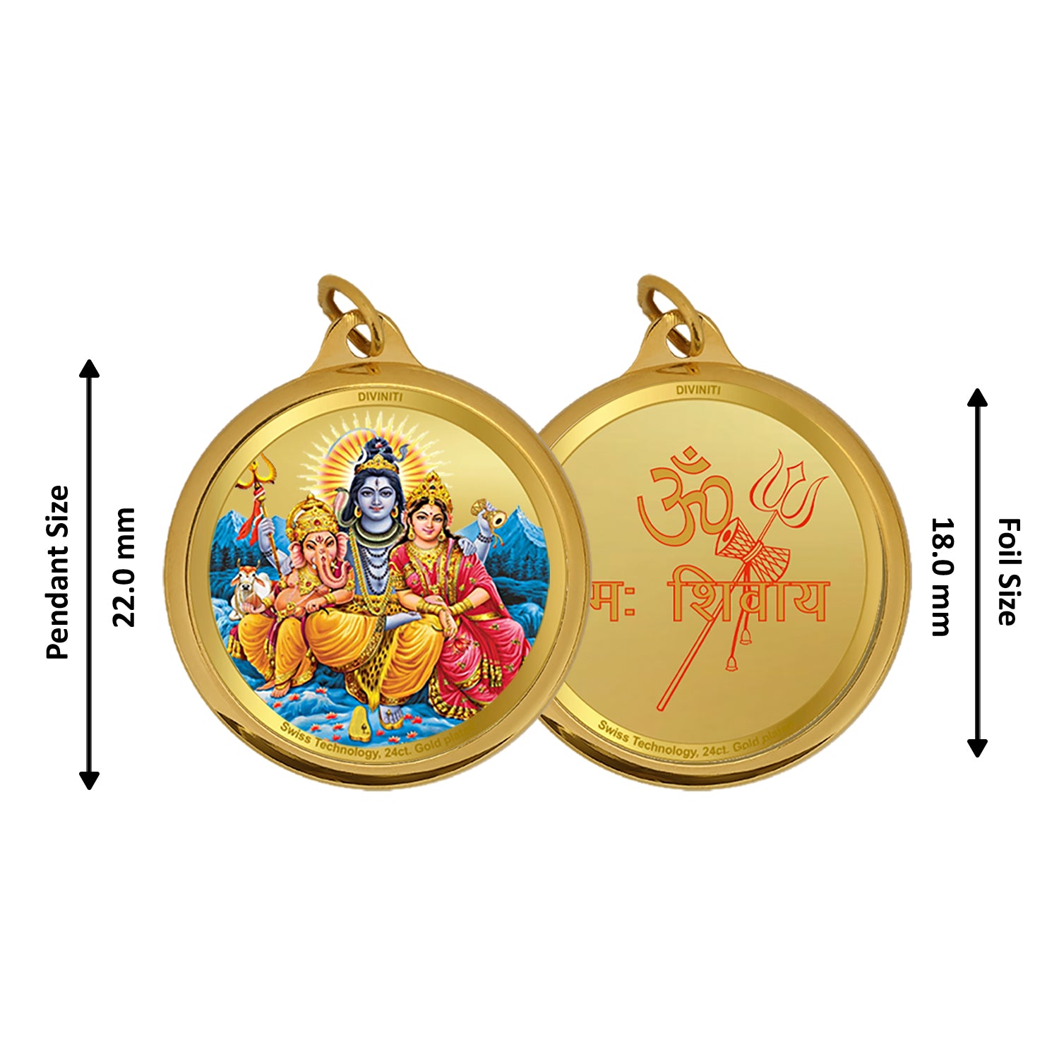 18 mm Gold Plated Pendant SHIVA PARIVAR & OM - Diviniti