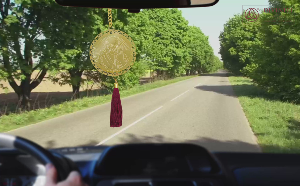 Diviniti 24K Gold Plated Double Sided Sai Baba & Yantra Car Dangler (6