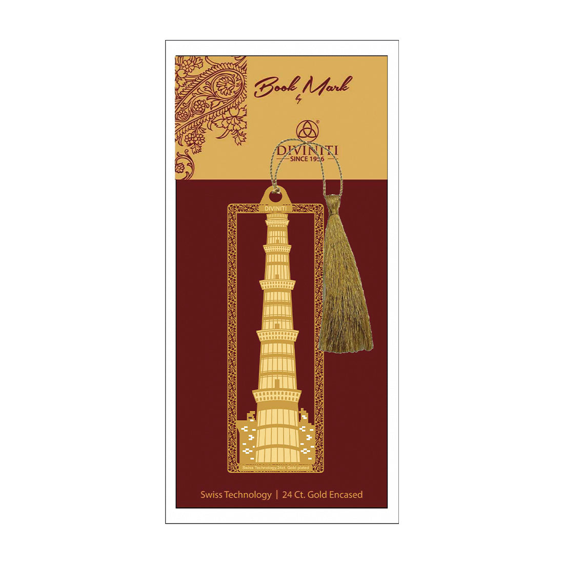 Diviniti 24K Gold Plated Bookmark with String | Design - Qutub Minar