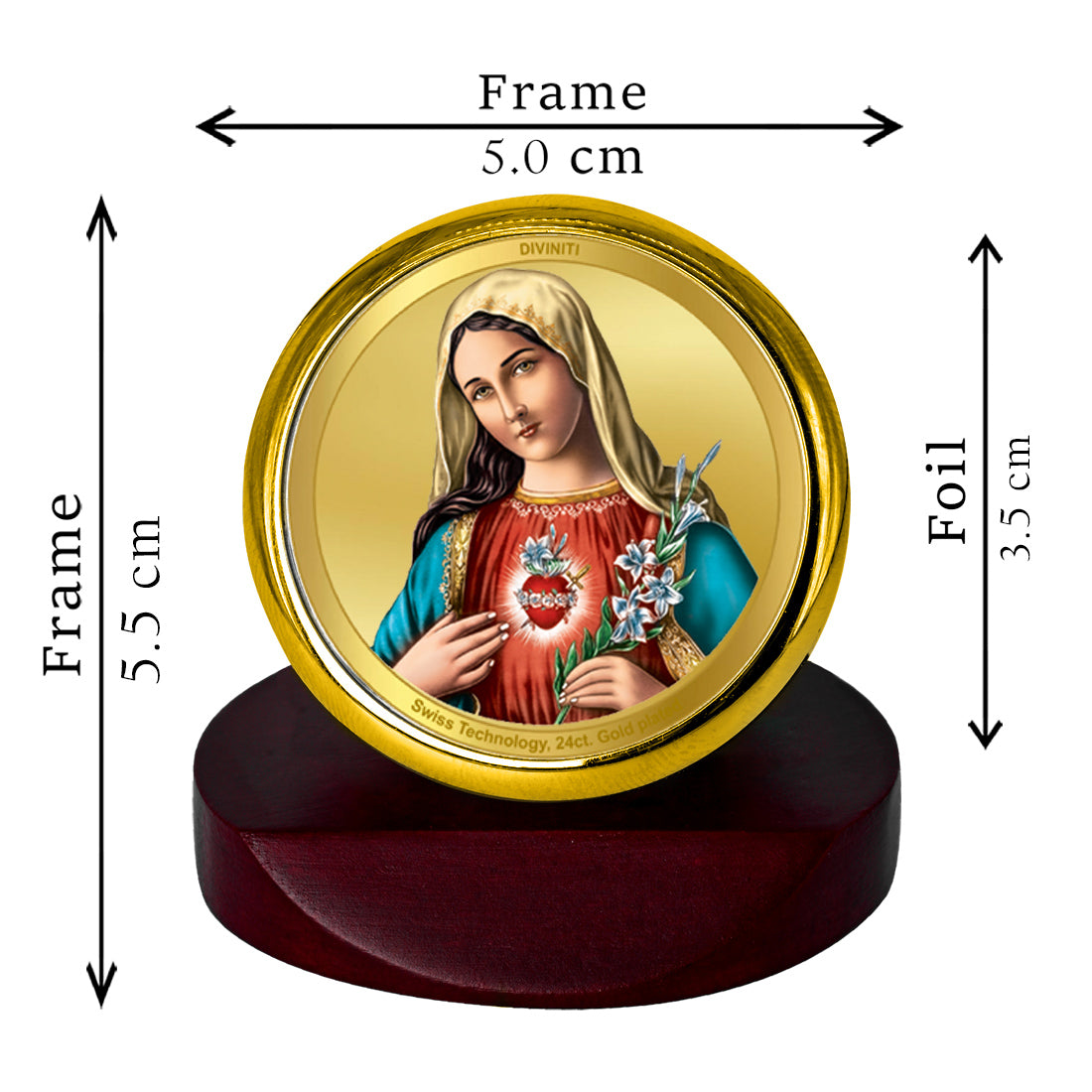 Diviniti 24K Gold Plated Mother Mary Frame For Car Dashboard, Home Dec